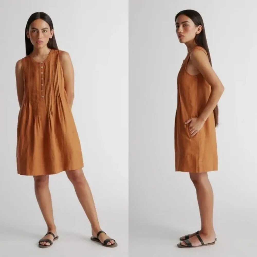 Quince | Dresses | Quince Brown Pintuck Mini Dress | Poshmark